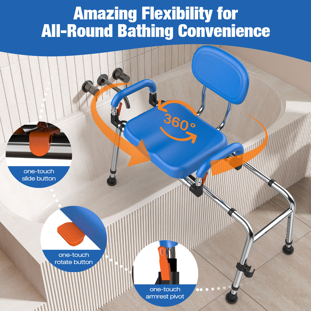 Premium Swivel Shower Chair – 360° Sliding, Adjustable, 450 lb Capacity ...